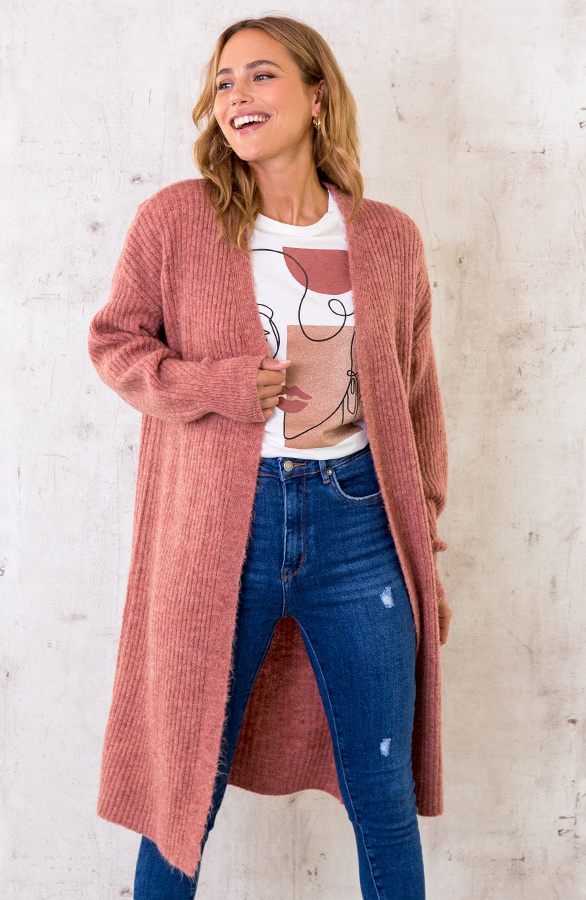 Ribstof Vest Lang Oud Roze | fashionmusthaves.nl